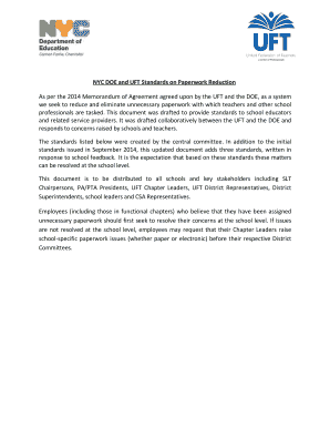 Fillable Online NYC DOE and UFT Standards on Paperwork Reduction Fax ...