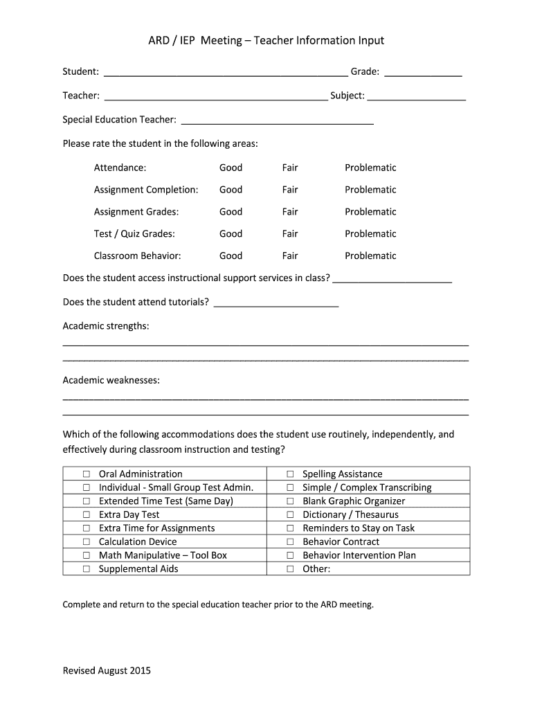 Teacher Input Form For Iep Examples Fill Online Printable Fillable 