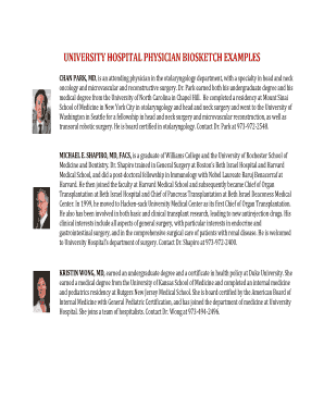 Fillable Online UNIVERSITY HOSPITAL PHYSICIAN BIOSKETCH EXAMPLES Fax ...