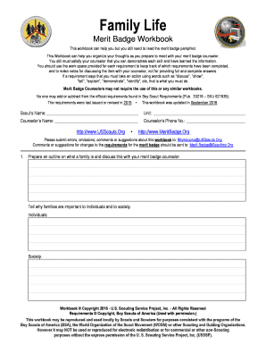 Fillable Online Family Life Worksheet - US Scouting Service Project Fax ...