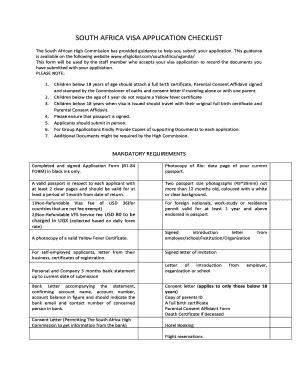 Fillable Online SOUTH AFRICA VISA APPLICATION CHECKLIST Fax Email Print ...