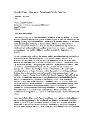Fillable Online Sample Cover Letter for an Advertised Faculty Position ...