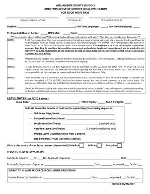 Fillable Online LONG TERM LEAVE OF ABSENCE (LOA) APPLICATION Fax Email ...