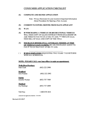 Fillable Online CONSUMER APPLICATION CHECKLIST Fax Email Print - pdfFiller