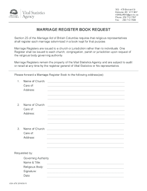 Fillable Online Marriage Register Book Request Fax Email Print - pdfFiller