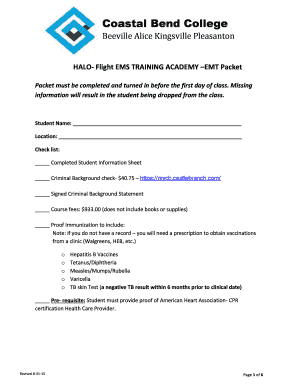 Fillable Online coastalbend HALO- Flight EMS TRAINING ACADEMY EMT ...