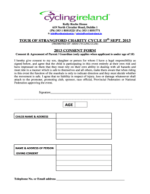 Fillable Online ToS Parental Consent Form - Ards Cycling Club Fax Email ...