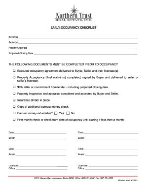 Fillable Online EARLY OCCUPANCY CHECK LIST.doc Fax Email Print - pdfFiller