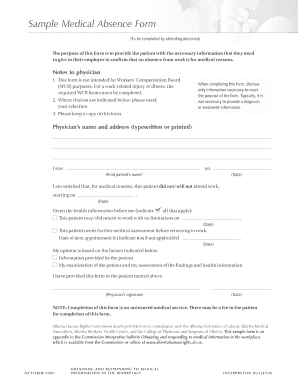Fillable Online Sample Medical Absence Form - Free Template Downloads ...