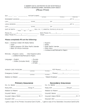 Fillable Online PATIENT DEMOGRAPHIC INFORMATION (Please Print) Fax ...