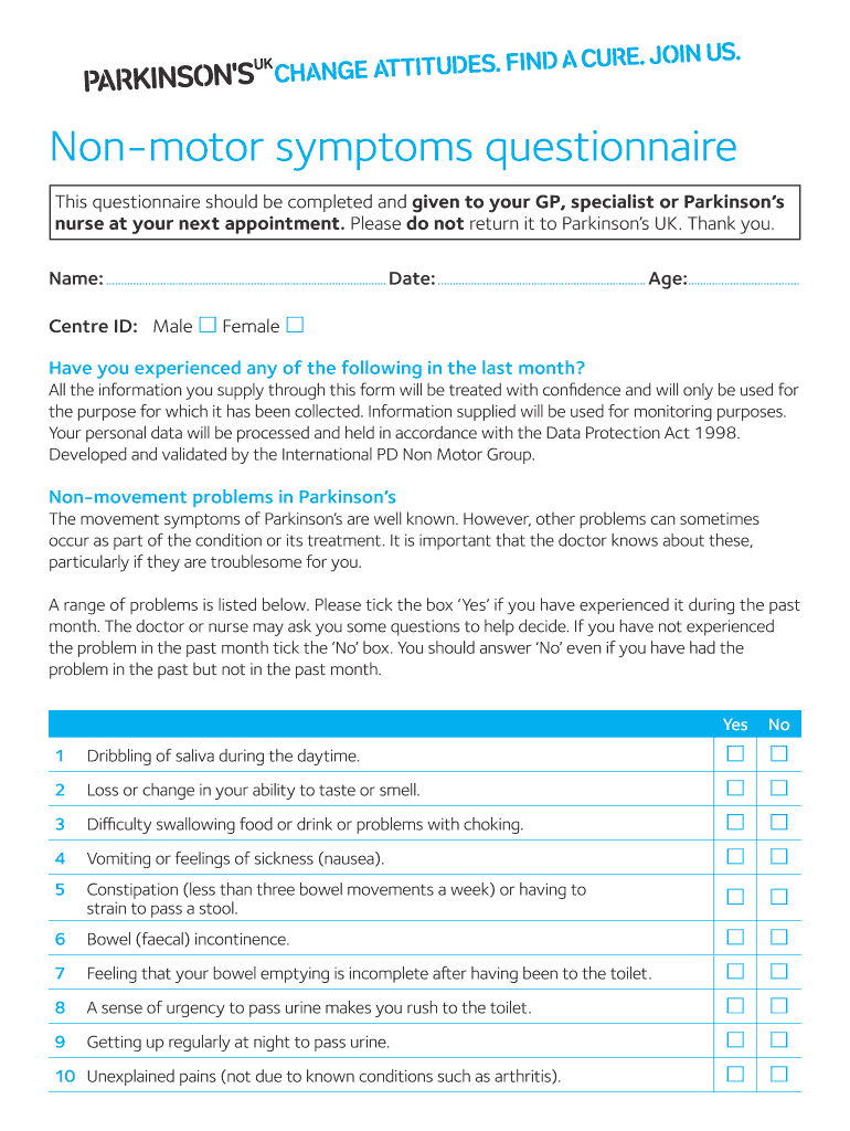 Fillable Online Non-motor symptoms questionnaire Fax Email Print ...