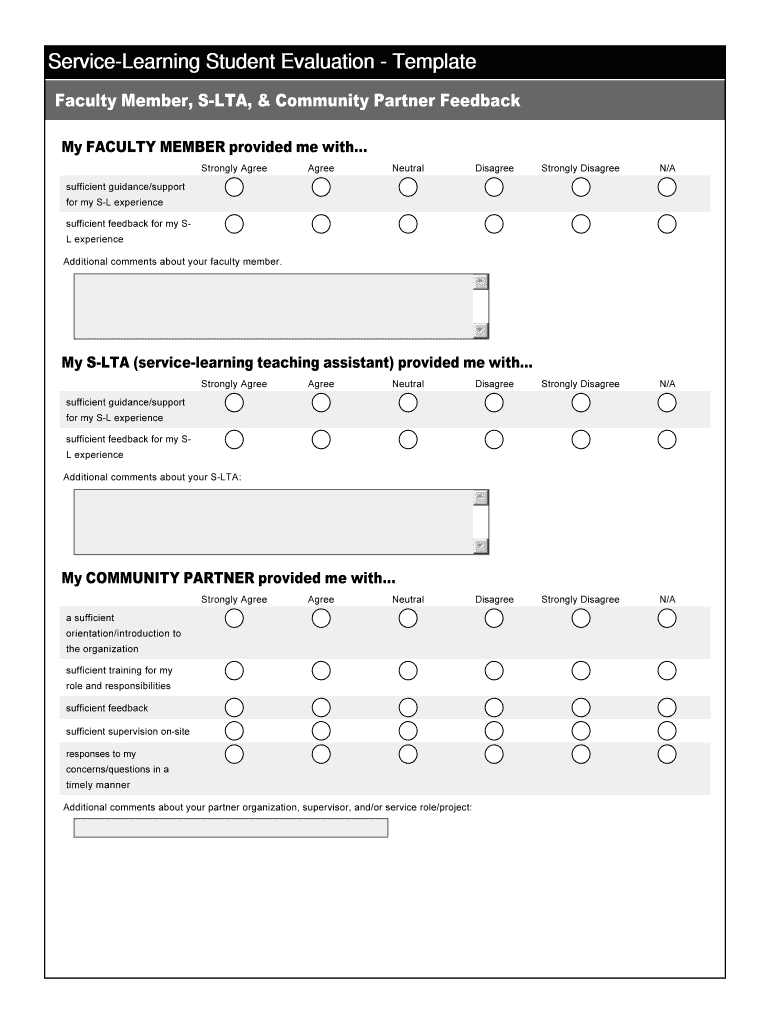 Fillable Online northeastern Service-Learning Student Evaluation ...