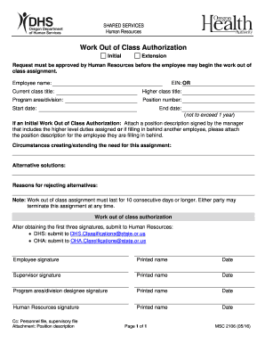Fillable Online apps state or MSC 2106 Work out of class authorization ...