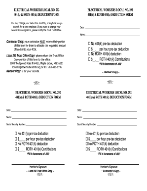 Fillable Online 401(k) & ROTH 401(k) DEDUCTION FORM Fax Email Print ...