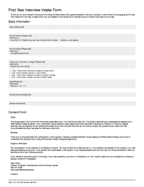Fillable Online First Year Interview Intake Form. Student Development ...