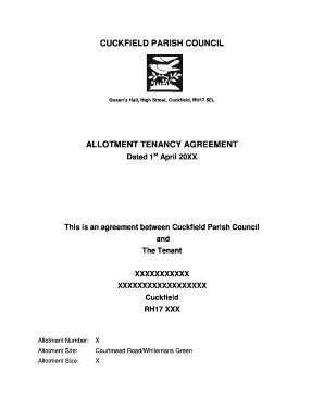 Fillable Online Allotment Agreement - Cuckfield Parish Council Fax ...