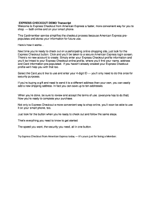 Fillable Online EXPRESS CHECKOUT DEMO Transcript ... - American Express ...
