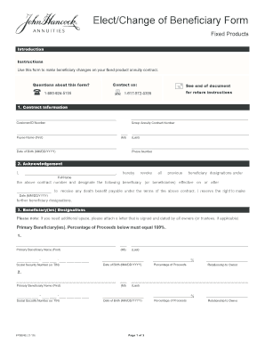 Fillable Online Change of Beneficiary. Use this form to change your ...