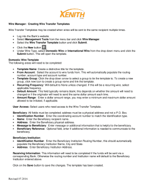 Fillable Online Wire Manager: Creating Wire Transfer Templates Fax ...