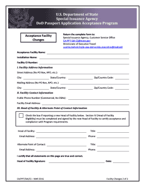 Fillable Online Acceptance Facility Changes Form Instructions Fax Email ...