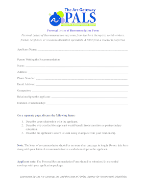 Fillable Online Personal Letter of Recommendation Form Fax Email Print ...