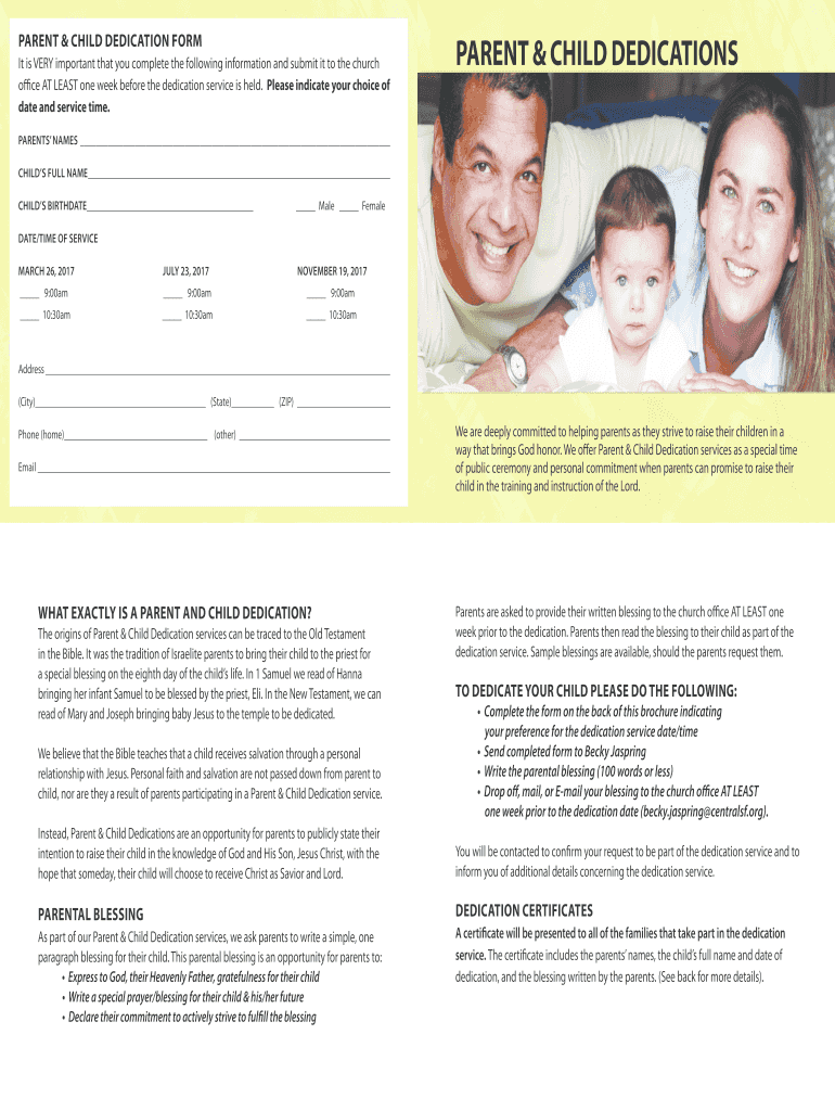 Fillable Online PARENT & CHILD DEDICATION FORM PARENT & CHILD Fax Email ...