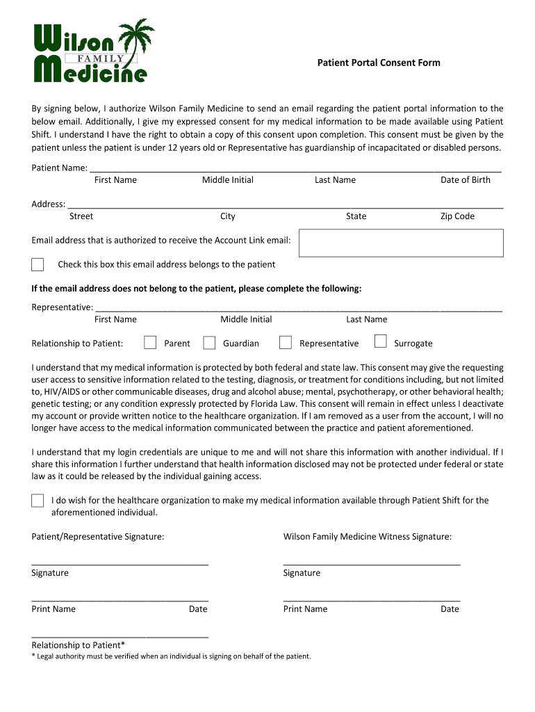 Fillable Online Patient Portal Consent Form - Wilson Family Medicine ...
