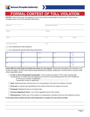 Fillable Online FORMAL CONTEST OF TOLL VIOLATION Fax Email Print ...