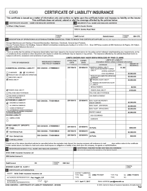 Fillable Online Insurance certificate of completion template. Insurance ...