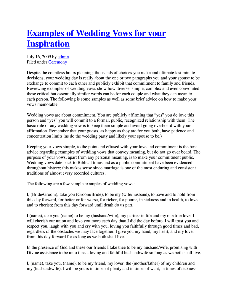Fillable Online Examples of Wedding Vows for your Fax Email Print ...