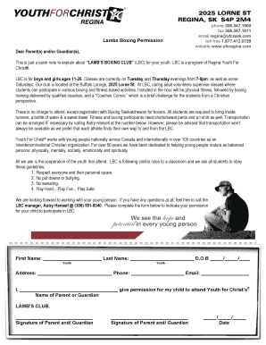 Fillable Online yfcregina LBC Permission & Medical Form (Parents ...