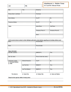 Fillable Online Shelter Lost Pet Rescue Form - Cal OES Fax Email Print ...
