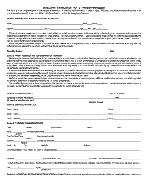 Fillable Online MSHSAA PARTICIPATION CERTIFICATE - Physician/Parent ... Fax Email Print - pdfFiller