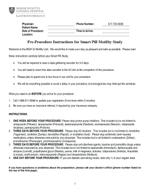 Fillable Online Pre-Procedure Instructions for Smart Pill Motility ...