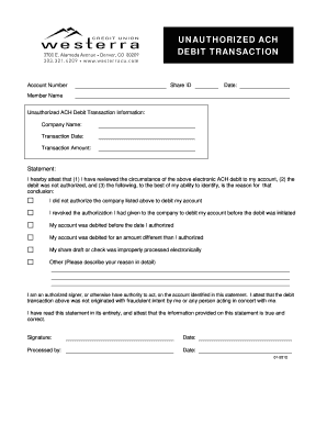 Fillable Online UNAUTHORIZED ACH Fax Email Print - pdfFiller