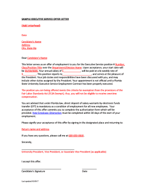 Fillable Online SAMPLE EXECUTIVE SERVICE OFFER LETTER Fax Email Print ...
