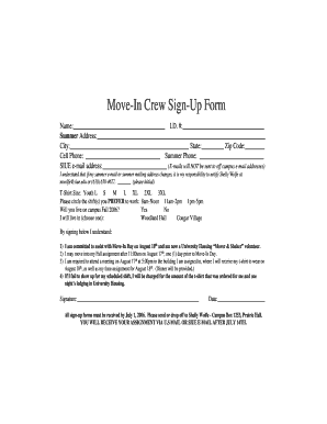 Fillable Online Move-In Crew Sign-Up Form - SIUE Fax Email Print ...