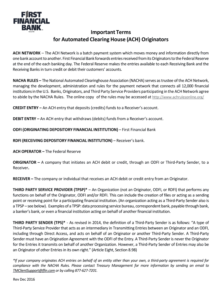 Fillable Online for Automated Clearing House (ACH) Originators Fax ...