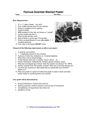Fillable Online Famous Scientist Wanted Poster - Hoover Middle School ...