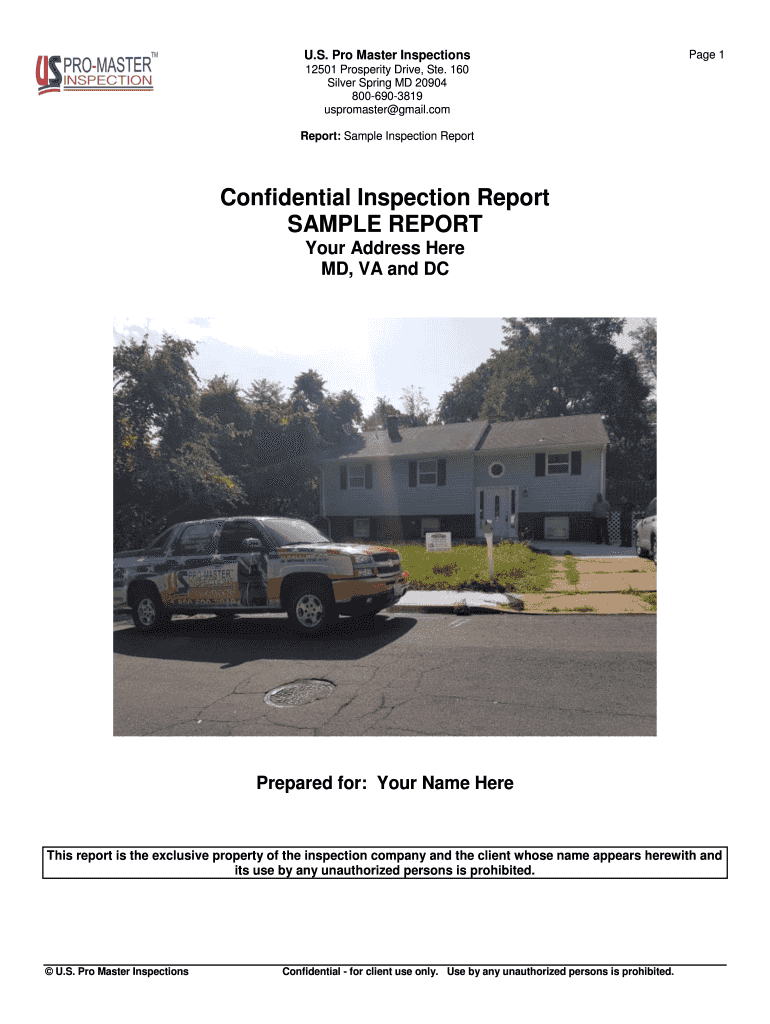 Fillable Online See a Sample Inspection Report - US Pro-Master ...