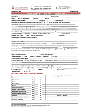 Fillable Online Hospital Id No: FGH-PAF-03 PRE ... - Future Generali ...