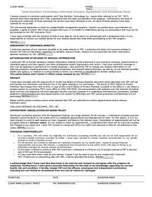 Fillable Online Total Nutrition Technology Informed Consent, Agreement ...