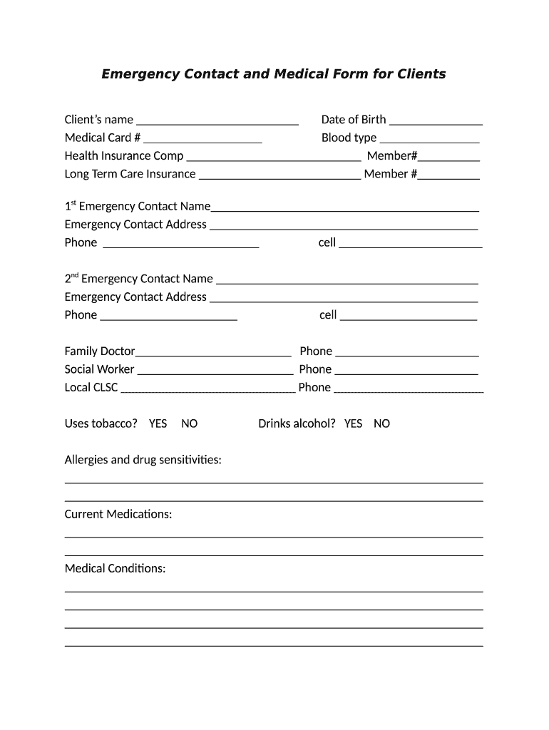 Client Emergency Contact Form Fill Out Sign Online DocHub