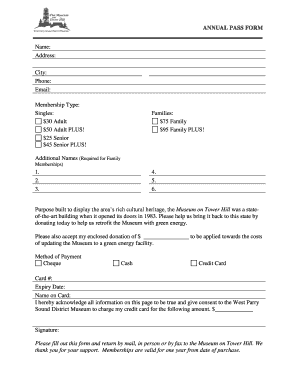 Fillable Online Annual Pass Form - The Museum On Tower Hill Fax Email ...