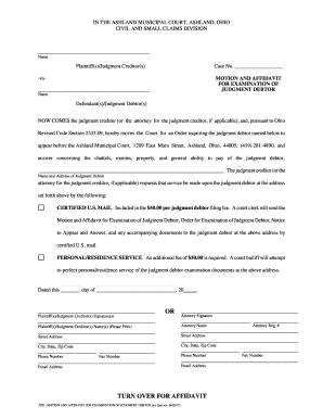 Fillable Online JDX - Motion and Affidavit for Examination of Judgment ...