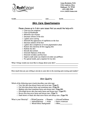 Fillable Online Skin Care Questionnaire Fax Email Print - pdfFiller