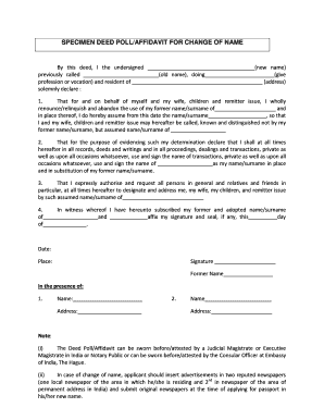 Fillable Online SPECIMEN DEED POLL/AFFIDAVIT FOR CHANGE OF NAME Fax ...