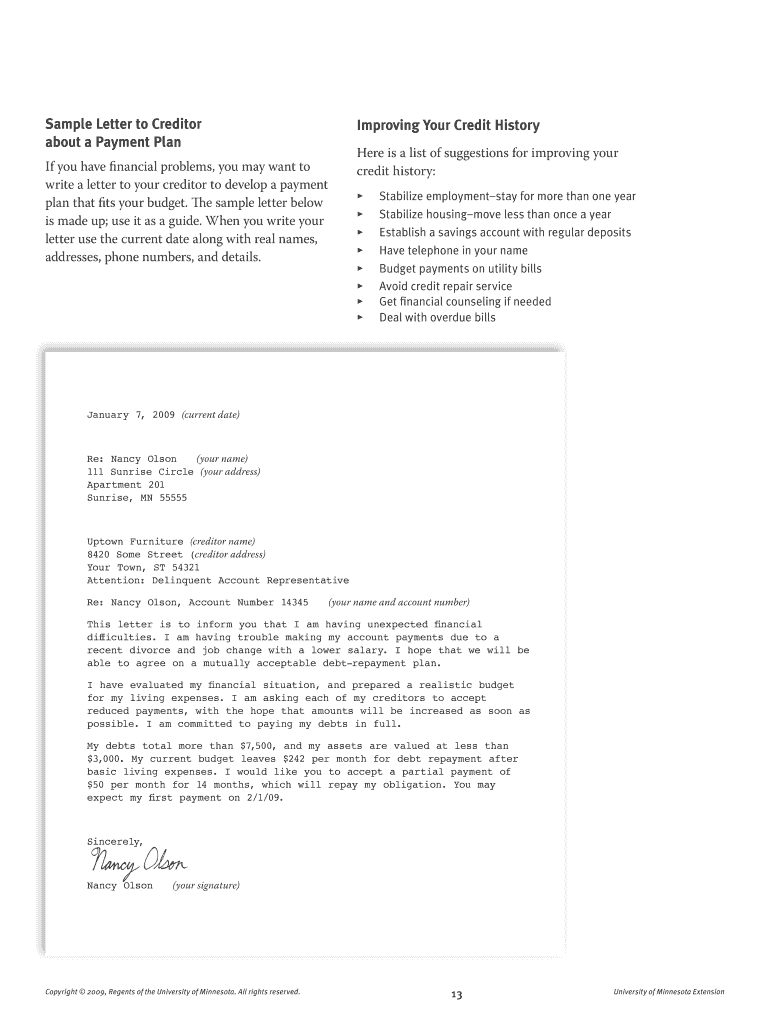 Fillable Online Sample Letter to Creditor Fax Email Print - pdfFiller