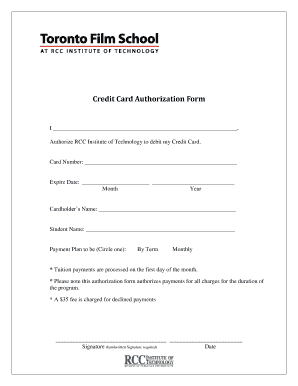 Fillable Online Credit Card Authorization - RCC Institute Of Technology ...