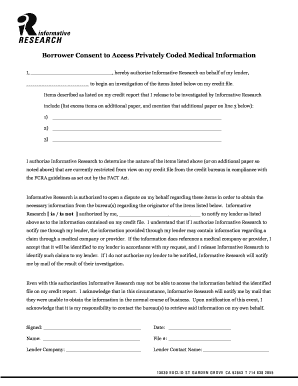 Fillable Online Borrower Consent to Access Privately Coded Medical ...